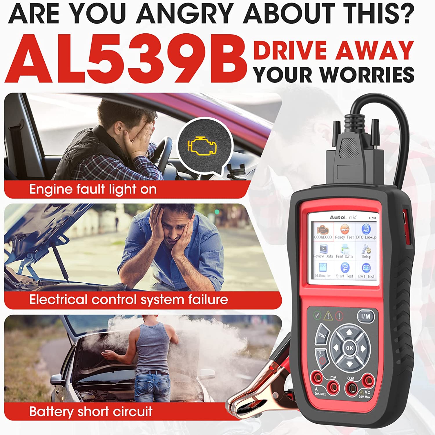 Autel AL539B Battery Tester Code Reader 12V Avometer 3-in-1 Circuit Ch